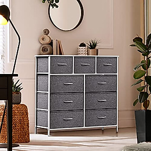 Sorbus Dresser with 9 Drawers - Furniture Storage Chest Tower Unit for Bedroom, Hallway, Closet, Office Organization - Steel Frame, Wood Top, Easy Pull Fabric Bins (White)