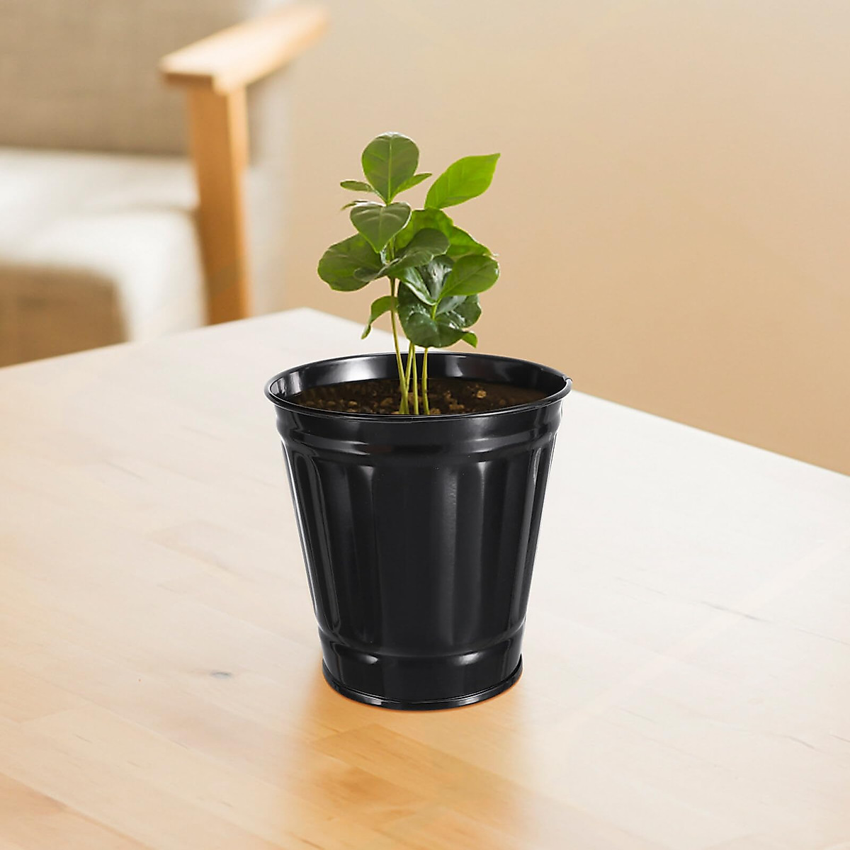 MAGICLULU Mini Galvanized Trash Can Metal Bucket with Lid Tabletop Small Wastebasket Tiny Rubbish Bin Flower Pot Cute Pen Cup Holder for Makeup Brush Coin Black