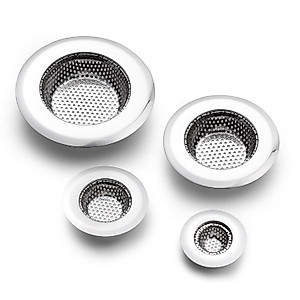 CORNERJOY 4 Pack Heavy Duty Stainless Steel Kitchen Sink Drain Strainer, Bathroom Hair Catcher Shower Drain Cover, Sink Tub Drain Stopper, Wash Basin Floor Drain, 2.1 to 4.5 Inch Diameter Rim