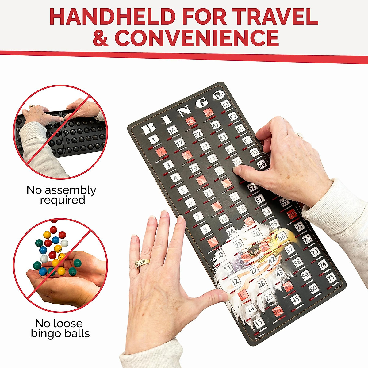 MR CHIPS Jam-Proof Finger Tip Master Bingo Card with Sliding Windows Large Cardboard Calling Cards Stars and Stripes Style