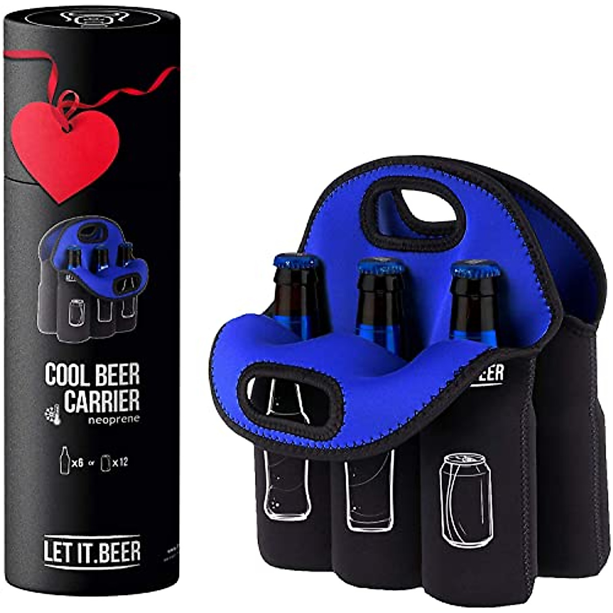 Yelloway 6 Pack Insulated Tote Beer Bottle Holder - Gift Idea -12 Can Carrier - Inexpensive Gift for Men - Birthday Unique Gag Koozie