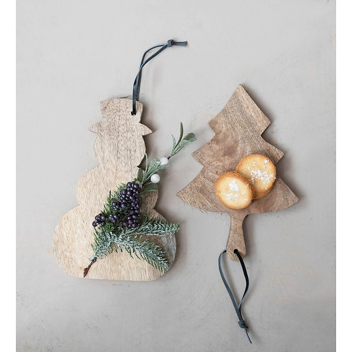 Creative Co-Op Mango Wood Snowman Shaped Cheese/Cutting Board with Leather Tie