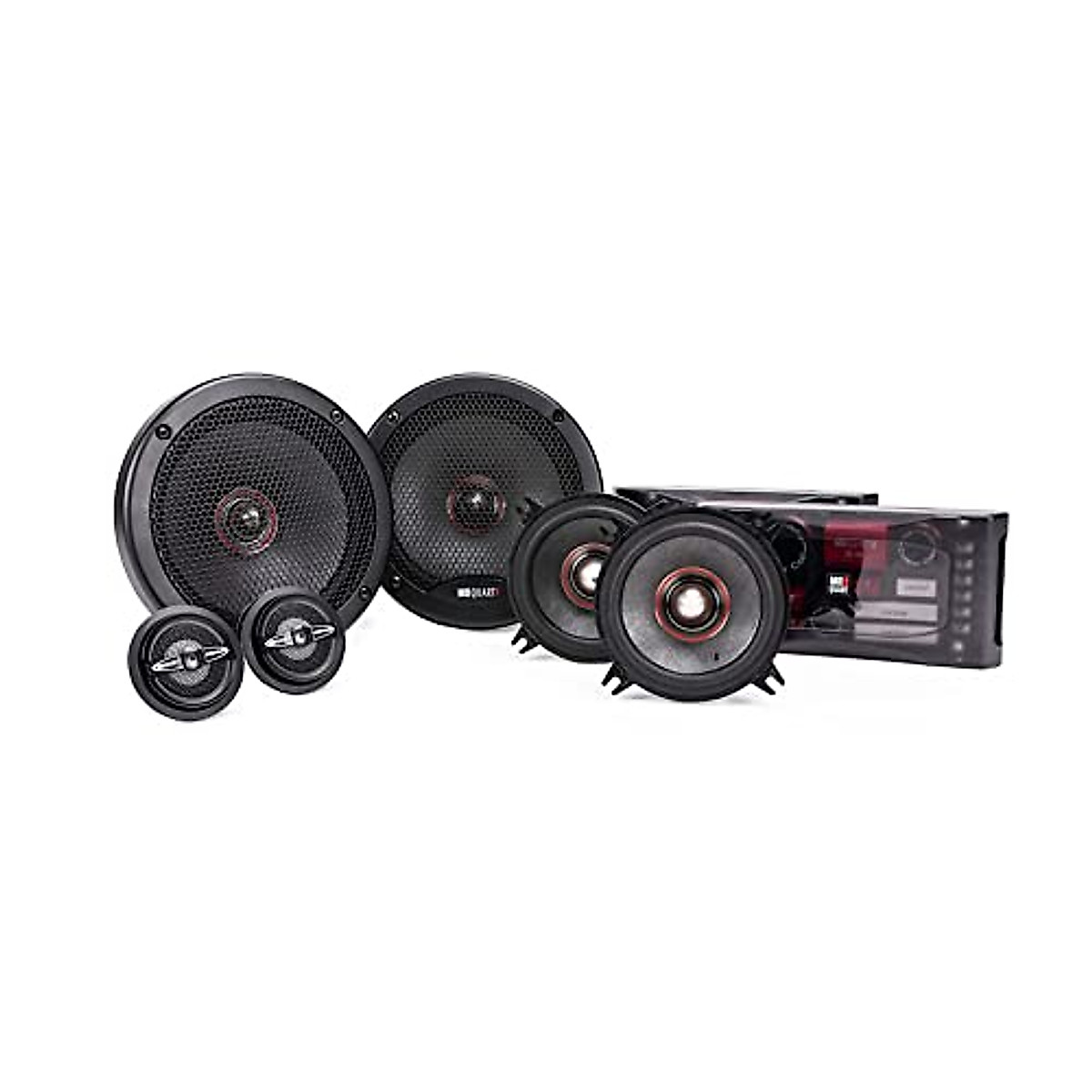MB Quart PS1-316 Premium 6.5 Inch 400 Watt 4 Ohms 3 Way Component Network Control Mobile Speaker Car Audio Systems, Grills Included, Black (2 Pack)
