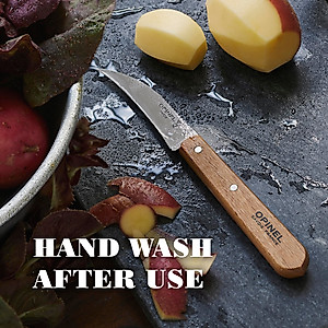 OPINEL Essential Single Kitchen Knife, Cooking Tool Bird's Beak Knife, Veggie Knife, Painted Hornbeam Wood Handles, Made in France (No. 114, Blue)