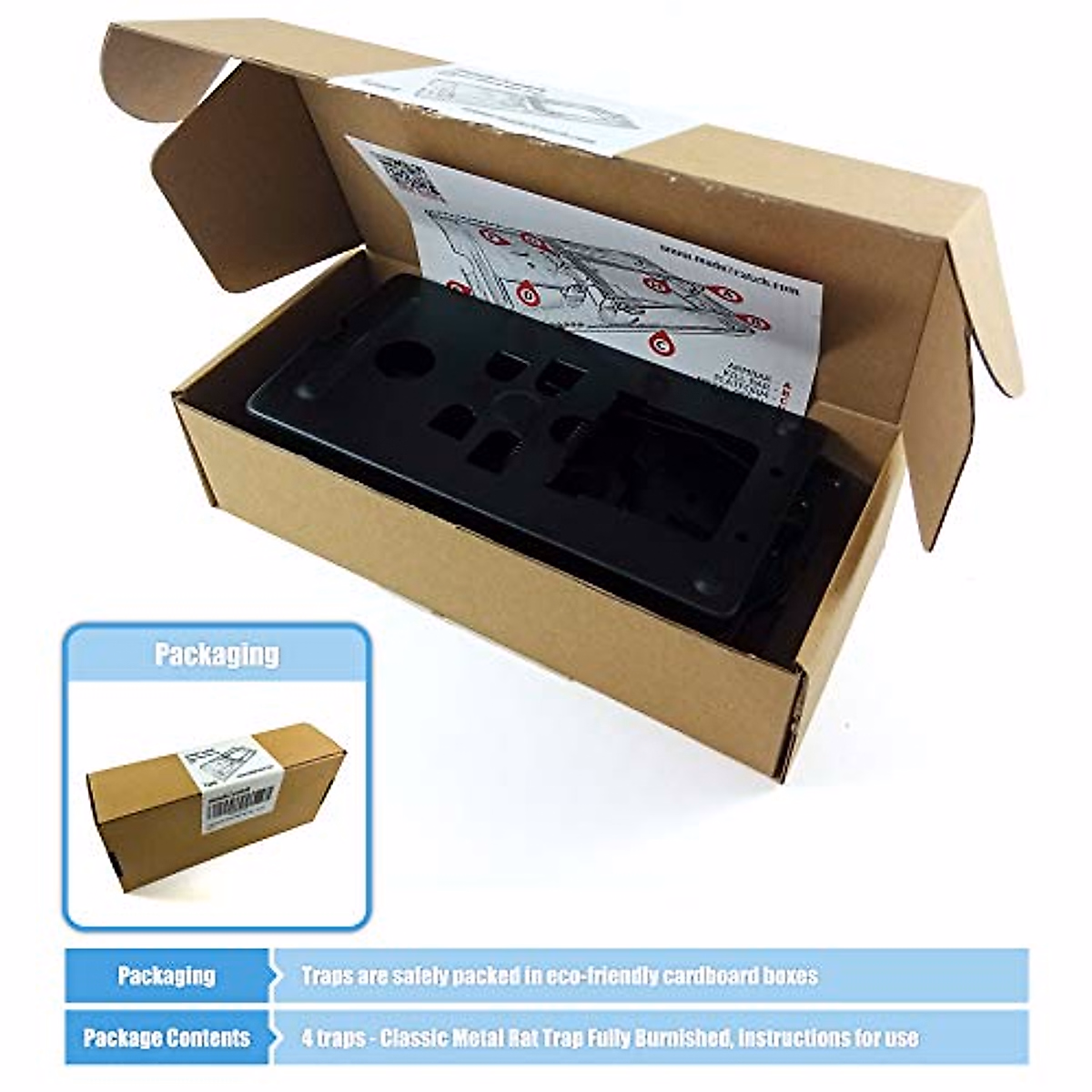 made2catch Pack of 4 Classic Metal Rat Traps Fully Burnished - Powerful Snap Trap for Rats, Chipmunks - Humane Rat Traps That Work - 4 Traps