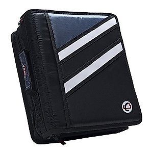 Case-it The Z Shape Zipper Binder - Two Binders in One - Double Sided 1.5 Inch D-Ring - Multiple Pockets - 500 Page Capacity - Comes with Shoulder Strap, Black Z-176