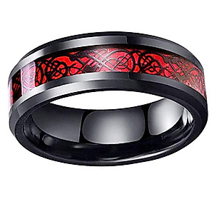 XAHH His and Hers Couples Matching Rings Women's 2pc Black Gold Filled Red CZ Engagement Ring Bridal Sets Men's Titanium Steel Wedding Band Size 6 11