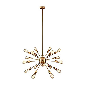 mirrea Vintage Metal Large Dimmable Sputnik Chandelier with 18 Lights (Brushed Brass)