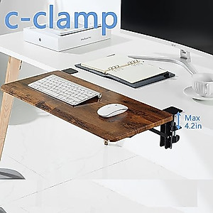 ETHU Ergonomics Desk Extender Tray, 26.7"x11.4" Large Size Foldable Keyboard Drawer Tray Clamp On, Armrest Support for Home and Office (Wood)