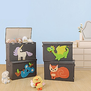 Triluby Foldable Kids Toy Chest with Lid, Baby Toy Box, Large Toy Storage Bin/Organizer/Basket/Trunk for Boys, Girls, Toddler and Baby Nursery Room (Gray Unicorn)