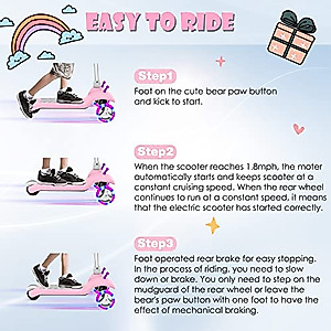 Electric Scooter for Kids Gobazaar, LED Light-up Wheels, 3 Height Adjustable, C-Shaped Handle, Lean-to Steer Design, 3 Wheel Scooter for Kids 2-10Y, Best Children's Gifts