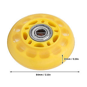 Roller Skate Wheel Accessories Luggage Replacement Wheel Yellow PU with 608ZZ Bearing Luggage Cart Skates Accessories 64x24x8mm