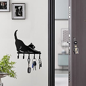 Kobjoy 2pcs Mini Metal Cat Home Décor, Heavy Duty Wall Hook, Small Key Holder for Wall, Coat Rack Wall Mount, Bedroom Hanging Hat Organizer, Kitchen Towel Hook, Black Funny Cat Gifts for Lovers