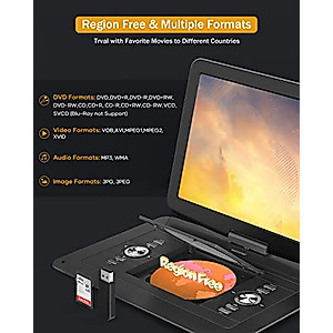 WONNIE 17.9’’ Large Portable DVD/CD Player with 6 Hrs 5000mAH Rechargeable Battery, 15.4‘’ Swivel Screen，1366x768 HD LCD TFT, Regions Free, Support USB/SD Card/ Sync TV , High Volume Speaker