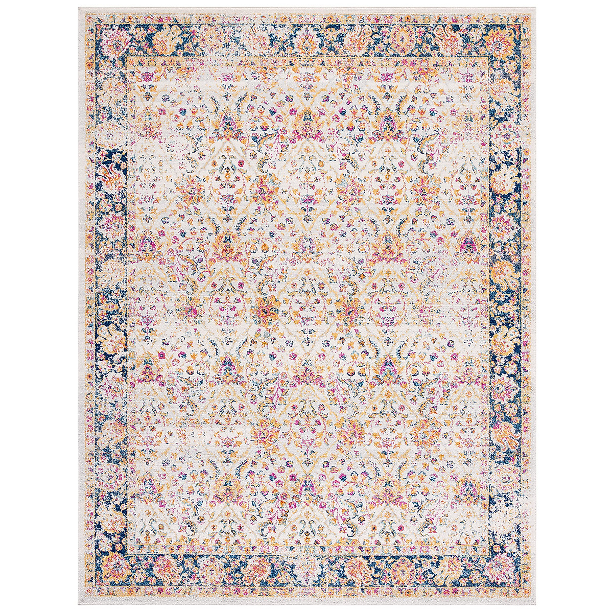 SAFAVIEH Madison Collection Area Rug - 8' x 10', Cream & Navy, Oriental Boho Chic Distressed Design, Non-Shedding & Easy Care, Ideal for High Traffic Areas in Living Room, Bedroom (MAD609D)