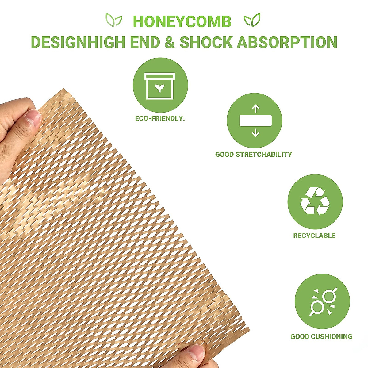 WOJEE Honeycomb Packing Paper Eco-Friendly Bubble Cushioning Wrap Roll with 12 Fragile Sticker Labels, Recyclable Kraft Packing Paper for Moving, Shipping Suppliers (12 Inch x132 Feet, Brown)