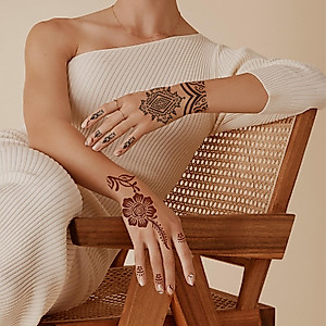 Qpout Tattoo Stencils For Kids Adults, 12 Sheets Henna Stencils for Hands,Henna Tattoo Stencil Kit, Mehndi Stencils for Hands, Tattoo Stencils for Real Tattoos, Airbrush Tattoo Stencils