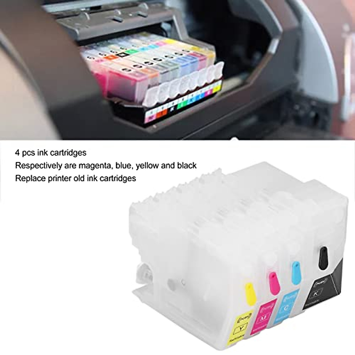 Refill Cartridge Replacement, Sturdy Refill Cartridge Smoothly Output Good Sealing Magenta Blue Yellow Black PP for Printer (LC3219)