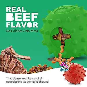 TSPRO Dog Toys Squeaky and Leaky Food Ball 2 Pack Natural Rubber Dog Toy Interactive Slow Feeder Treat Dispensing Dog Toys for Small Dogs, Real Beef Flavor, for Puppies (Yellow, Blue)