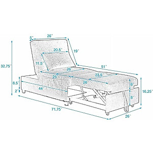Antetek Sleeper Chair Bed, Convertible Chair 4 in 1 Multi-Function Folding Ottoman Sofa Bed Pull Out Sleeper Chair Beds, Adjustable Backrest, Single Bed Chair for Small Space, Black(44” x 26” x 33”H)