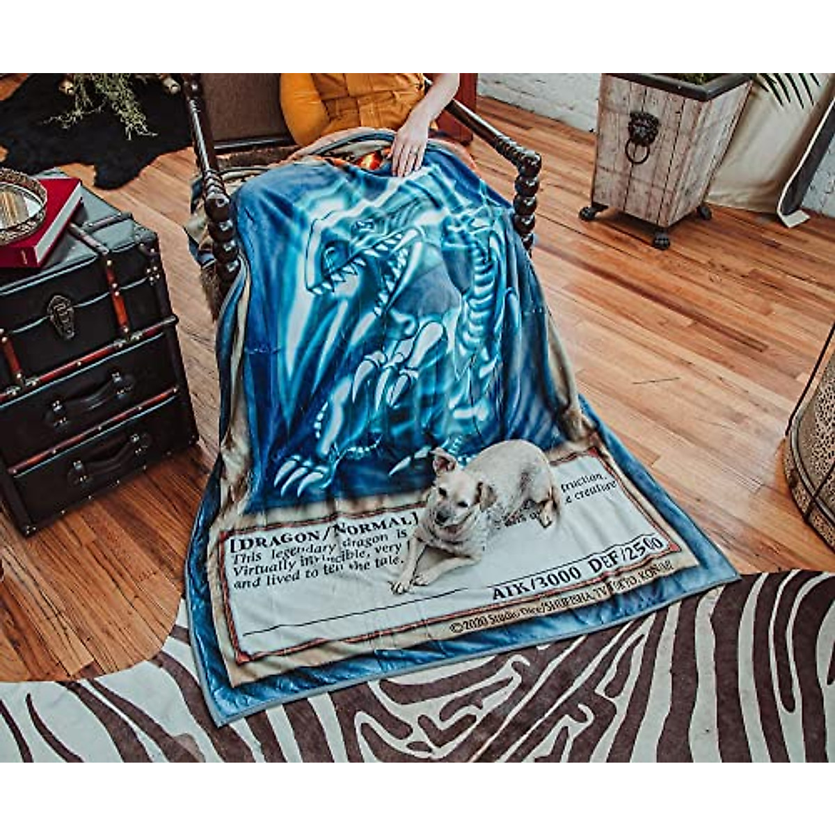 Surreal Entertainment Yu-Gi-Oh! Blue-Eyes White Dragon Card Fleece Throw Blanket | Anime Plush Soft Cover For Sofa, Bed | 45 x 60 Inches, Gold