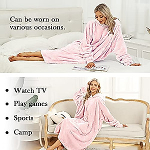 Kipswiza Wearable Hoodie Blanket for Women Flannel Warm Lightweight Long Blanket Thick Soft Big Hooded Sweatshirt Blanket for Adults Womens Girls Teenagers Teens Gifts Light-Pink