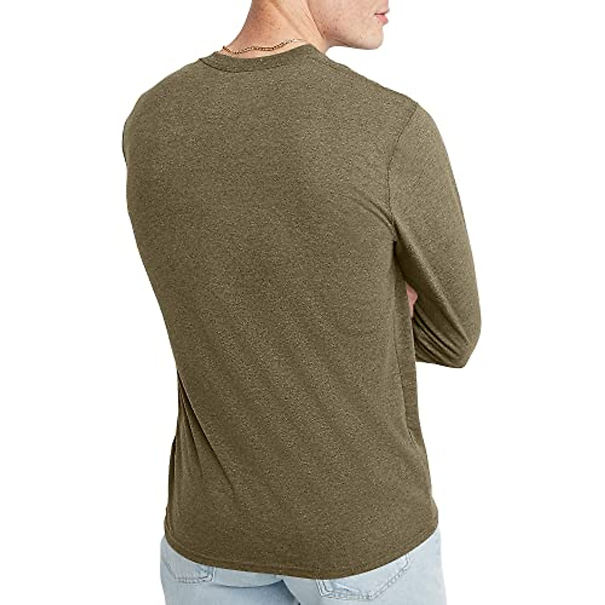 Hanes Originals Men's Tri-Blend Long Sleeve Henley, Oregano PE Heather, X Large