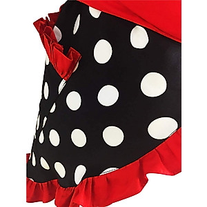 Floosum Lovely Cute Red Retro Ruffle Side Sexy Cute Lady's Kitchen Cooking Apron with Pocket Gift for Women Girls Chef Housewarming, Red