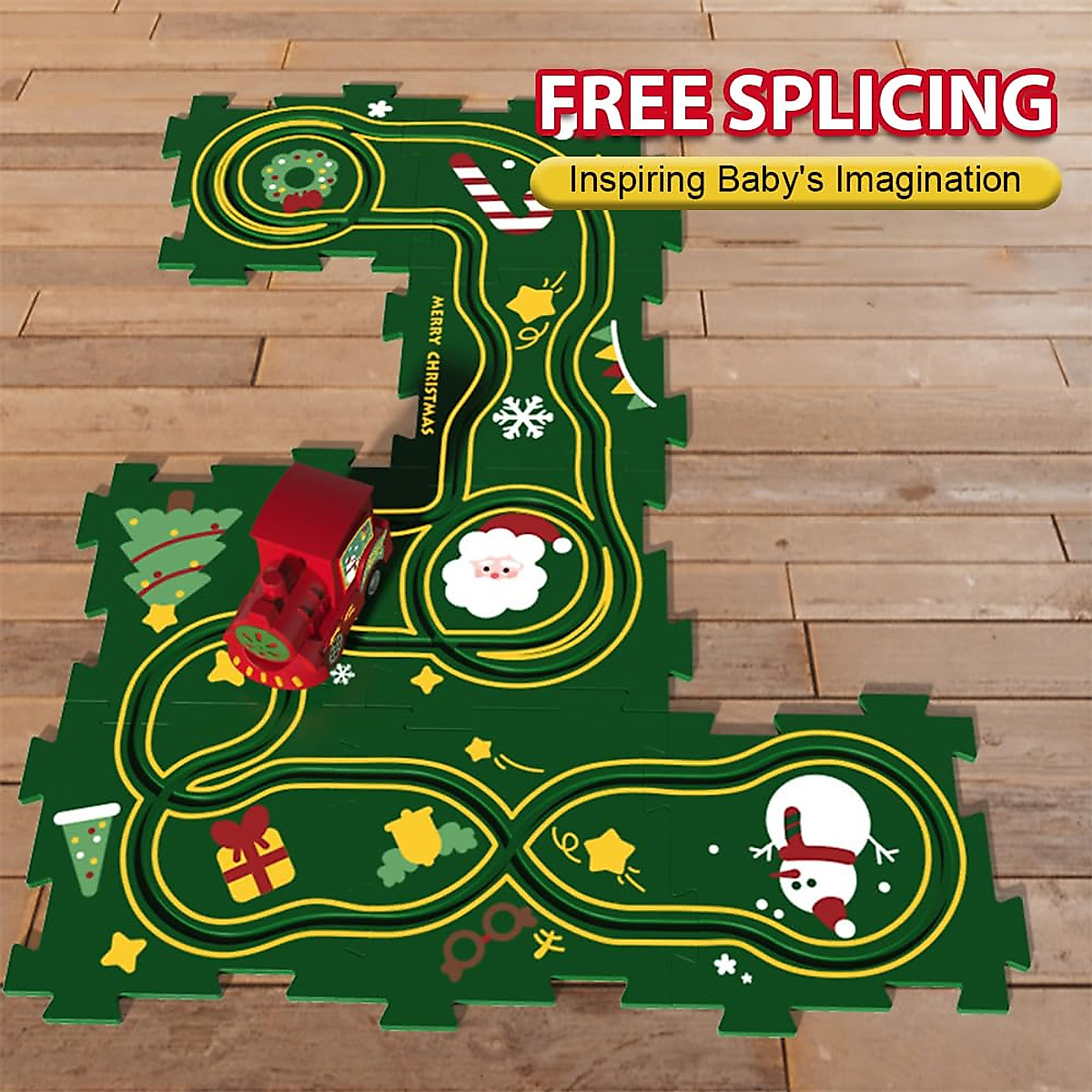 DIY Assembling Electric Trolley,2024 New Christmas Toddler Puzzle Track Play Set with Vehicles,Children's Educational Puzzle Track Car Play Set for Kids (4 * Puzzle Tracks, Vehicle#A)