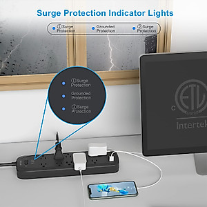 High Joules Power Strip Surge Protector (2x4000J), TROND 6 ft Extension Cord Black Safe Power Strip with Dual Surge Protection 10 Outlets 4 USB Charger, Flat Plug Power Strip for Christmas Lights