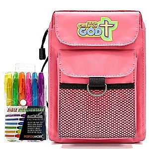 Children's Bible Cover - Pink - Medium; with 6 Assorted Gel Highlighter Pens in Snap PVC Wallet