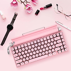 Adventurers Typewriter Keyboard,Bluetooth Wireless Keyboard with 83 Keys Hot Swappable Blue Switch/Round Keycaps/White Backlit/Compact 75% Layout Wired Keyboard for Windows/Mac/PC/Laptop/ipad,Pink
