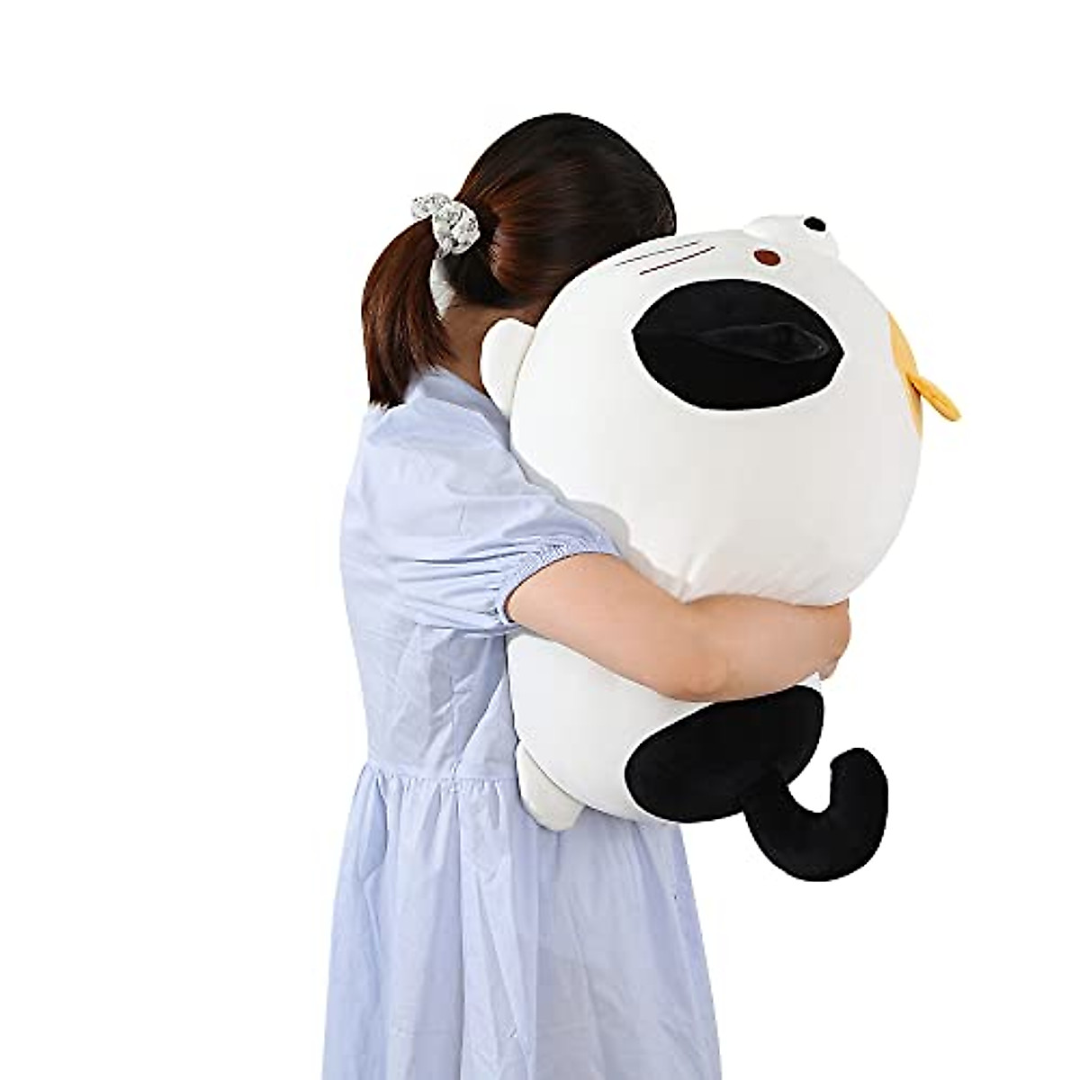 AIXINI 13.7 inch Cute Cat Plush Pillow Stuffed Squishy Animal Cylindrical Body Pillow, Super Soft Fat Cat Chubby Kitten Kawaii Pillow-White