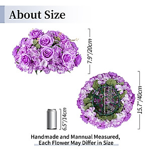 BLOSMON Artificial Flower Balls Wedding Centerpieces 2 Pcs 15.7" Large Lilac Fake Flowers Rose Hydrangea Ball Arrangement Center Pieces for Table Silk Floral Bouquet for Wedding Party Home Decor