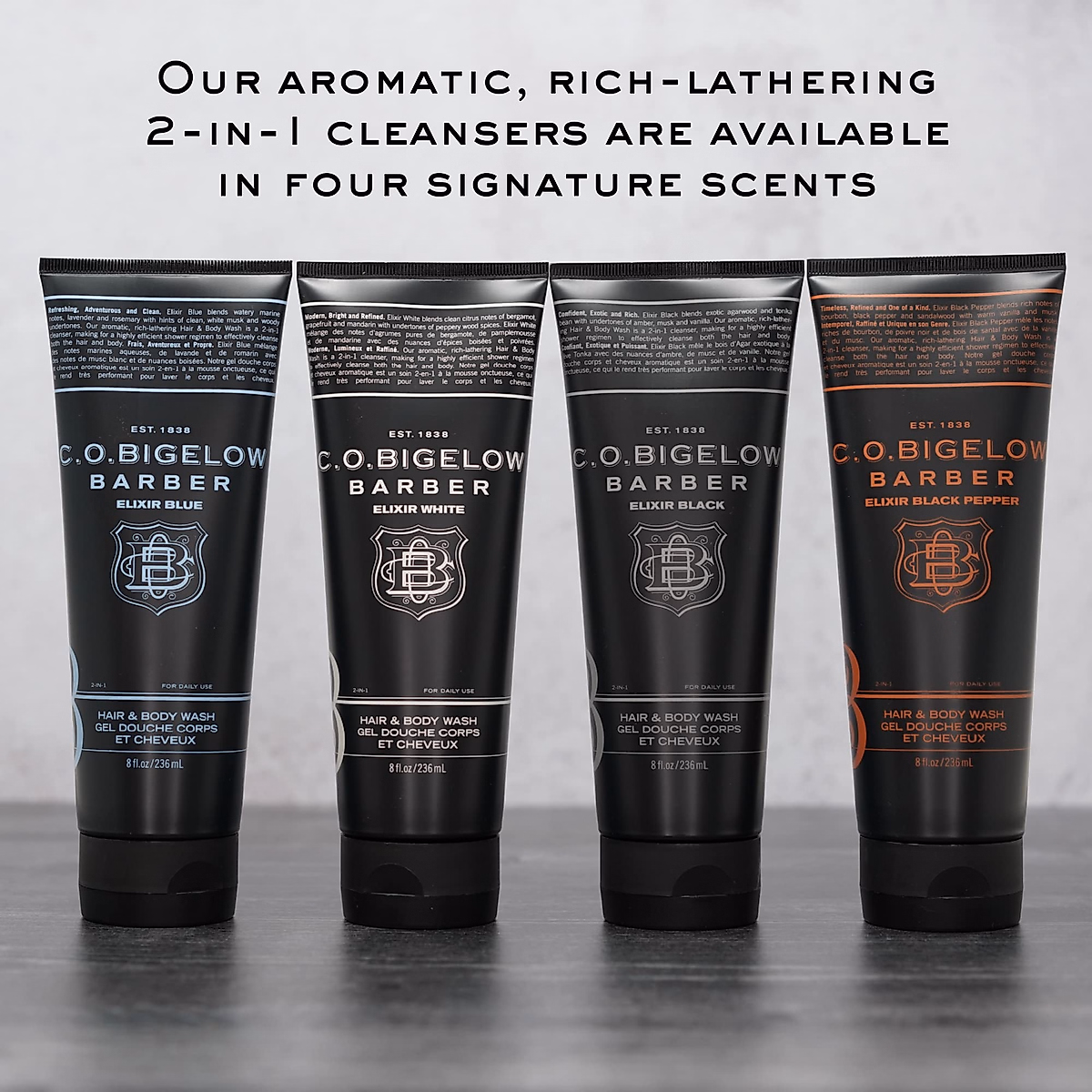 C.O. Bigelow Elixir Black Pepper No. 1609 Bourbon & Sandalwood Moisturizing Shampoo and Body Wash for Men, 8 fl oz