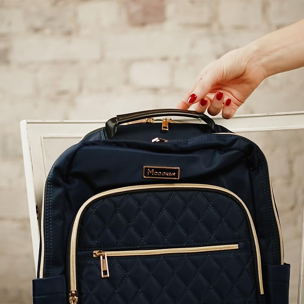 Modoker Womens Laptop Backpack 15.6-Inch Laptop & Tablet, Quilted Slim Laptop Backpack for Business Work Travel with USB Charging Port, Fashion College School Bookbag Casual Daypack, Black