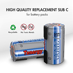 Tenergy NiMH SubC 1.2V 3800mAh Rechargeable Batteries, with Tabs, 10 Pack