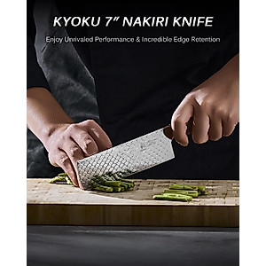 KYOKU 7" Nakiri Knife, Shogun Koi Series Vegetable Knife with Koi Scale Pattern, Japanese VG10 Stainless Steel Kitchen Knife with Sheath & Gift Box, Full Tang Professional Knife