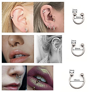 WARRIOR Piercing Horseshoe Surgical Steel 316L Circular/Curved Barbell 8 mm for Septum Earring Nose Body Piercing 16G(1.2mm) with Two 3mm Balls PYS-001