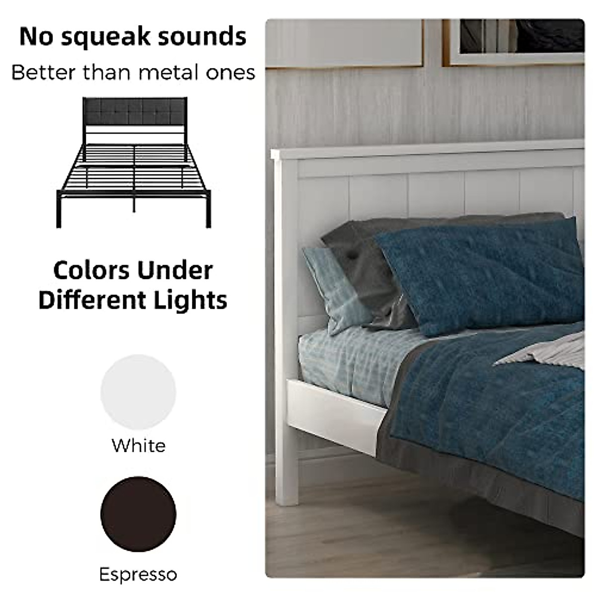 Merax Full Size Wood Platform Bed with Headboard, Wood Slat Support, No Box Spring Needed,Full Size Platform Bed,White