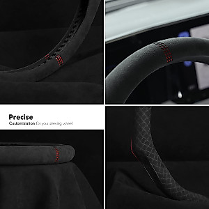 MEWANT Alcantara Steering Wheel Cover for Universal Steering Wheel D and O Steering Wheel for BMW M Sport Breathable Car Steering Wheel Cover