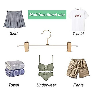 Amber Home 12 Inch Real Rose Gold Metal Pants Skirts Hangers 12 Pack, Sturdy for Slacks Trousers with 2 Adjustable Non Slip Clips and Swivel Hook (12 Pack)