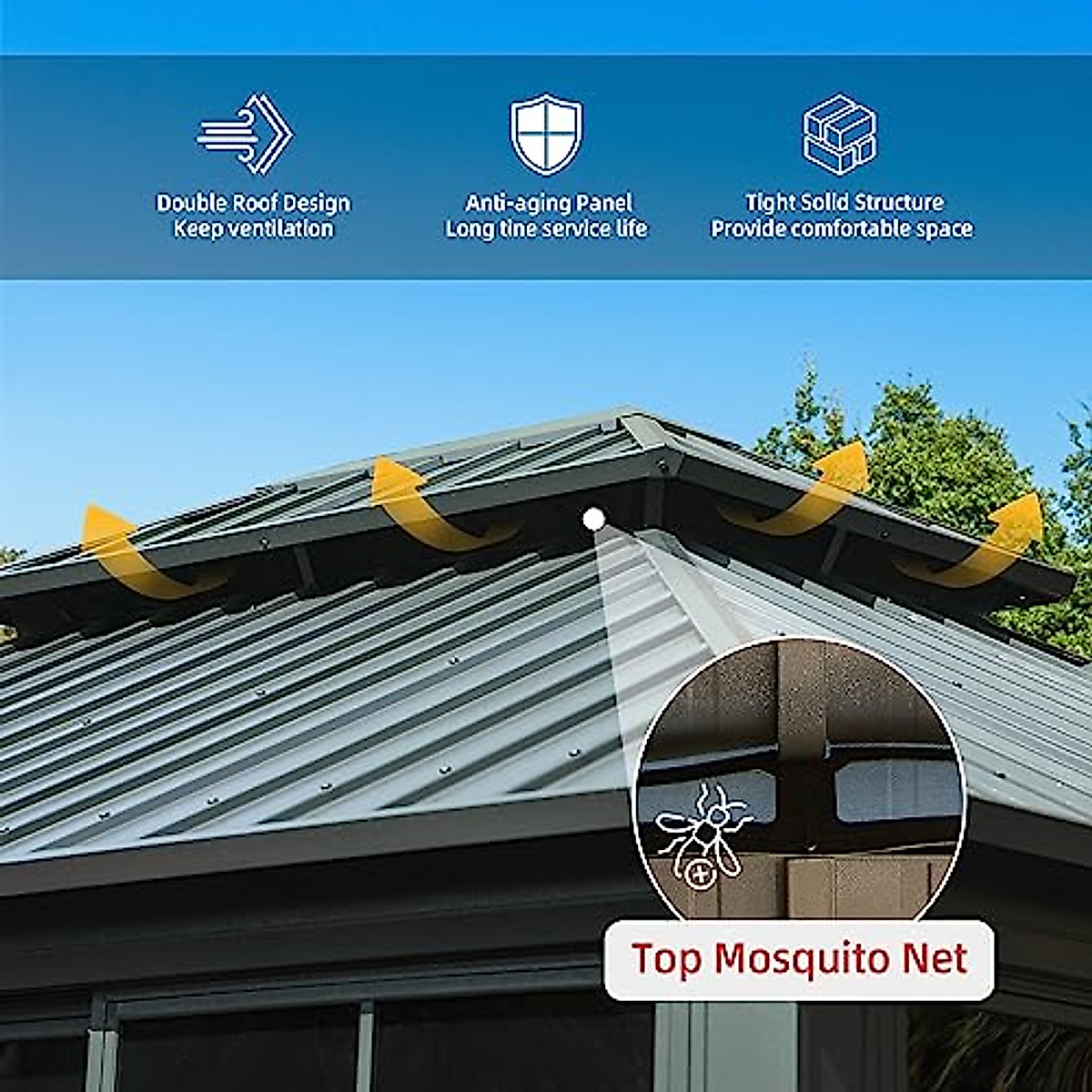 Domi 12x14FT Sunroom,Solarium Aluminum Hardtop Gazebo with Galvanized Steel Double Roof, Lockable Screen House,Moveable PC Screen&Sliding Door for Patio Deck Backyard Lawn