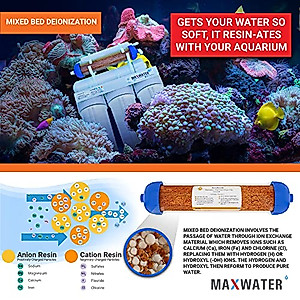 Max Water Mixed Bed Ion Exchange RODI Aquarium Filter Resin Replacement Cartridge, Compatible with 10" Drinking Reverse Osmosis Water Filtration System