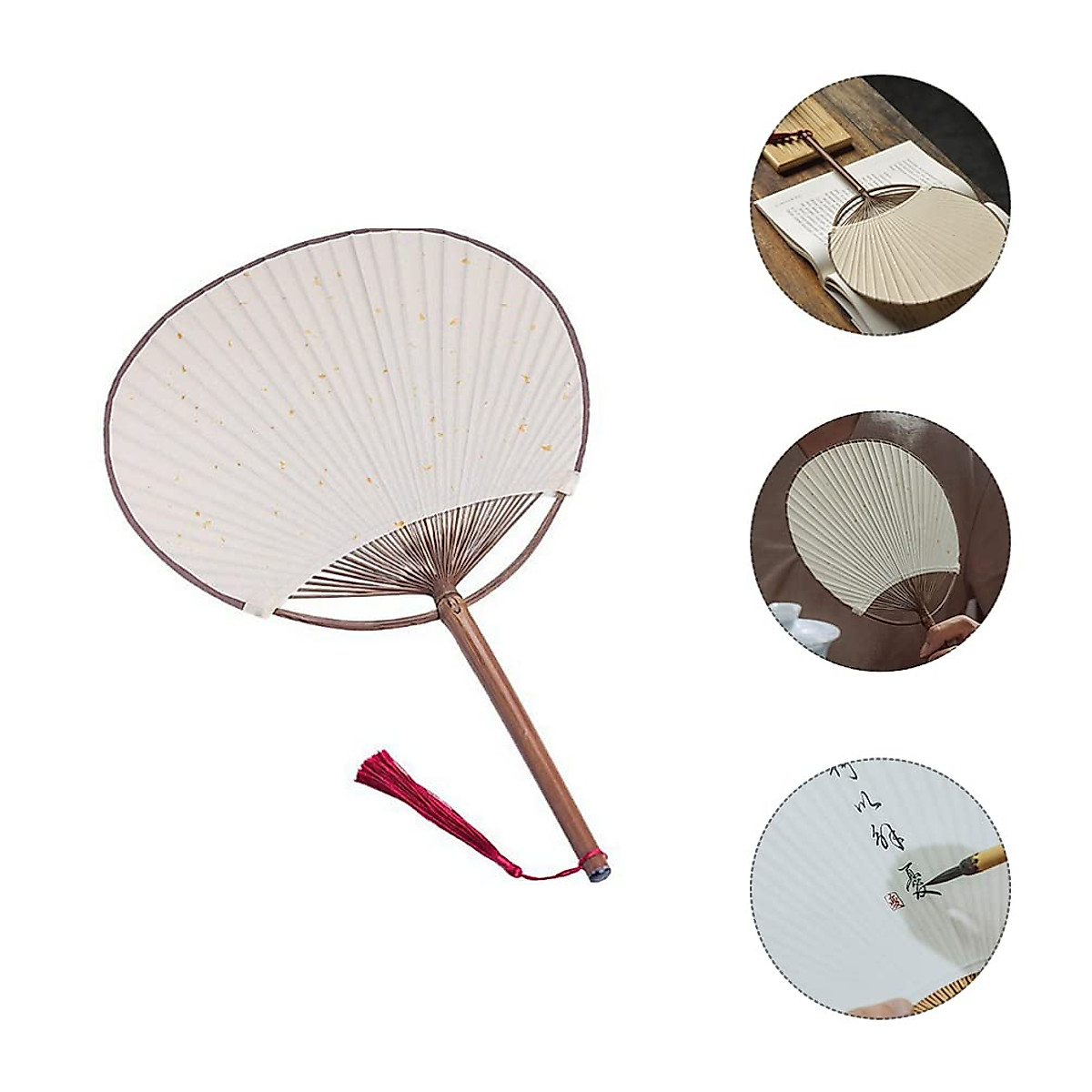 ULTNICE Round Fan Japandi Decor Silk Fans Hand Held Fan Chinese Hand Fan Blank Drawing Fan Double- Sided Paddle Fan Creative Circular Fan Simple Fan Japanese Retro Fan Rice Paper Miss Asia