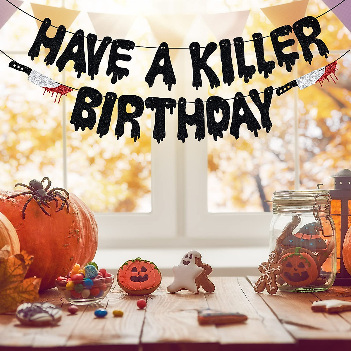 Glitter Have a Killer Birthday Banner - Halloween Birthday Banner - Horror Movie Party, Halloween Zombie Vampire Party Decoration Supplies