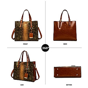 myfriday Vegan Leather Tote Shoulder Bag for Women, Snake Pattern Large Top Handle Satchel Handbags 3pcs Purse Set