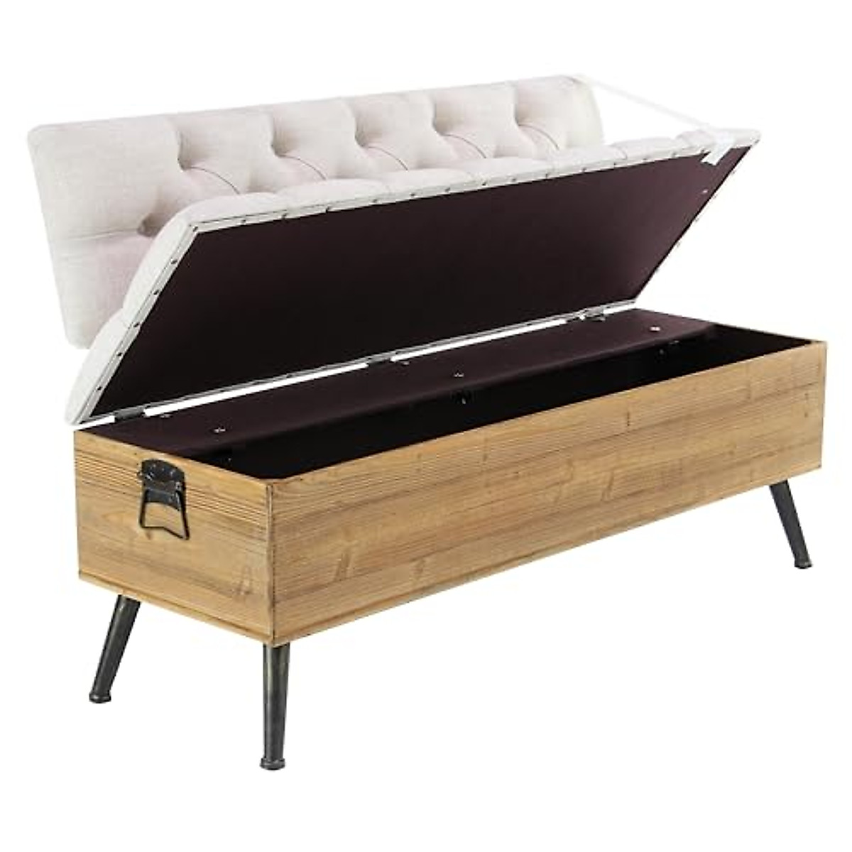 Deco 79 Wood Room Storage Bench Entryway Bench with Cream Tufted Seat and Back, Bench 48" x 20" x 30", White