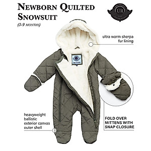 URBAN REPUBLIC Baby Boys' Pram Snowsuit - Quilted Fleece Lined Snowsuit with Gloves - Outerwear Coveralls (Sizes: 3-9M), Size 6M, Olive