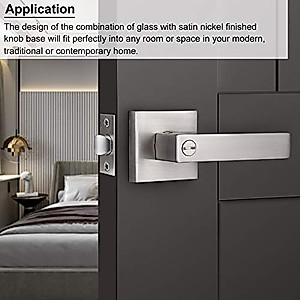 Knobonly 6 Pack Square Privacy Door Handle Keyless Lockset Brushed Nickel Bedroom Bathroom Interior Door Lever Locked Inside with Turn-Button